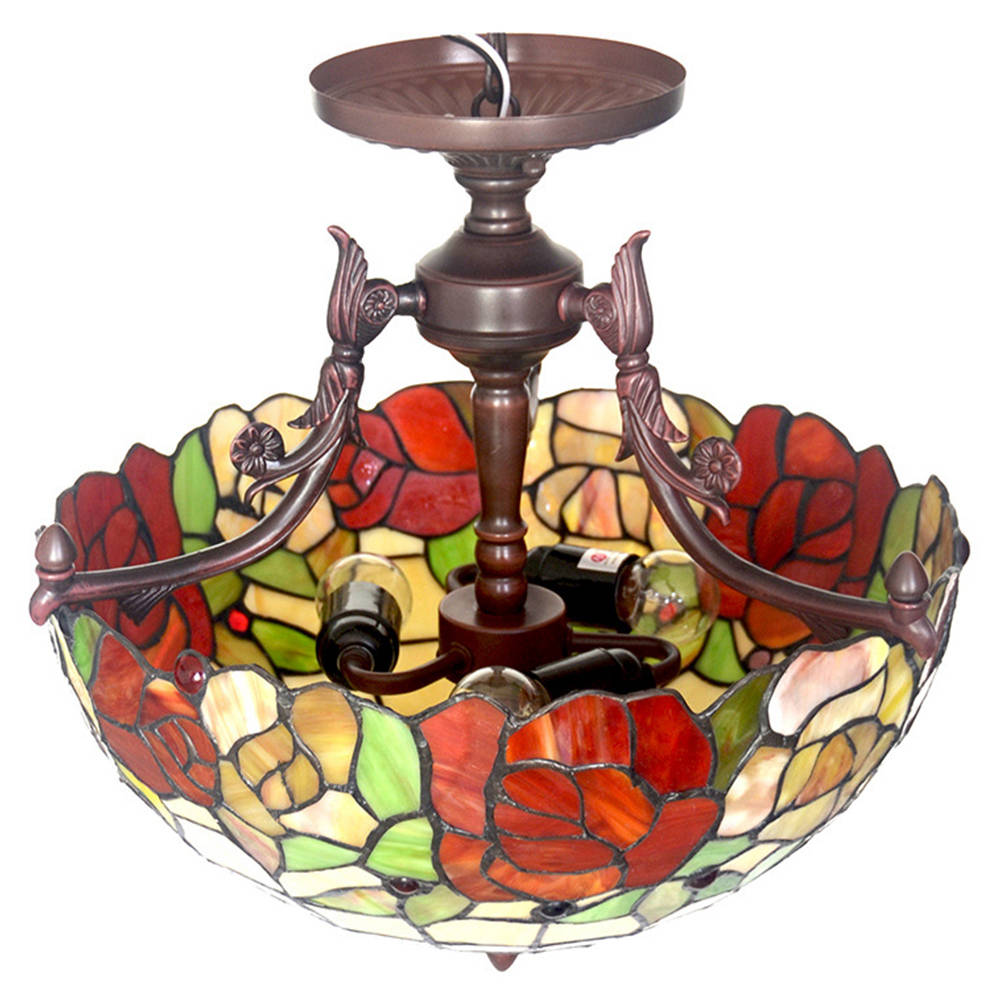 FUMAT Tiffany Style Red Rose Flower Ceiling Light
