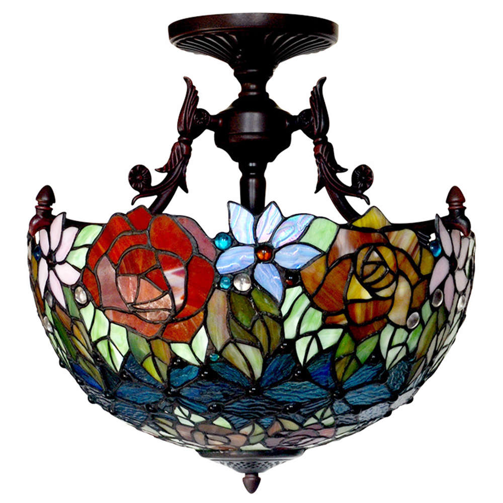 FUMAT Tiffany Style Two-tone Rose Ceiling Light