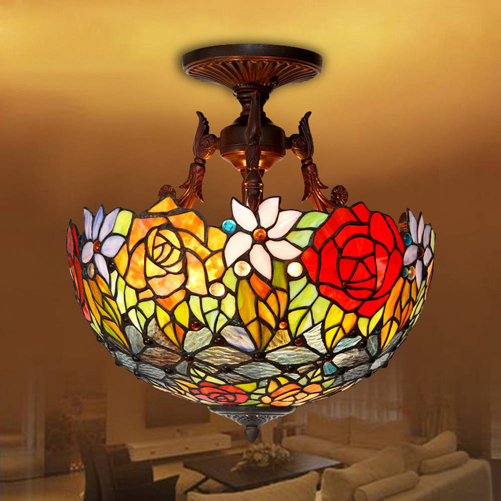 FUMAT Tiffany Style Two-tone Rose Ceiling Light