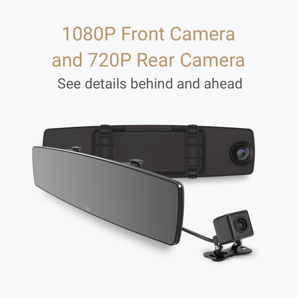 YI Mirror Dash Cam Dual Dashboard Camera Recorder Black