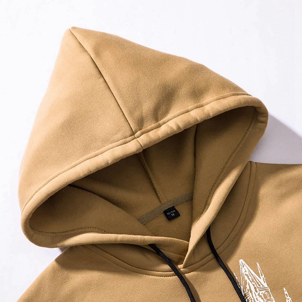 WY37 Men Casual Irregular Cotton Letter Pattern Hoodie Size M Khaki