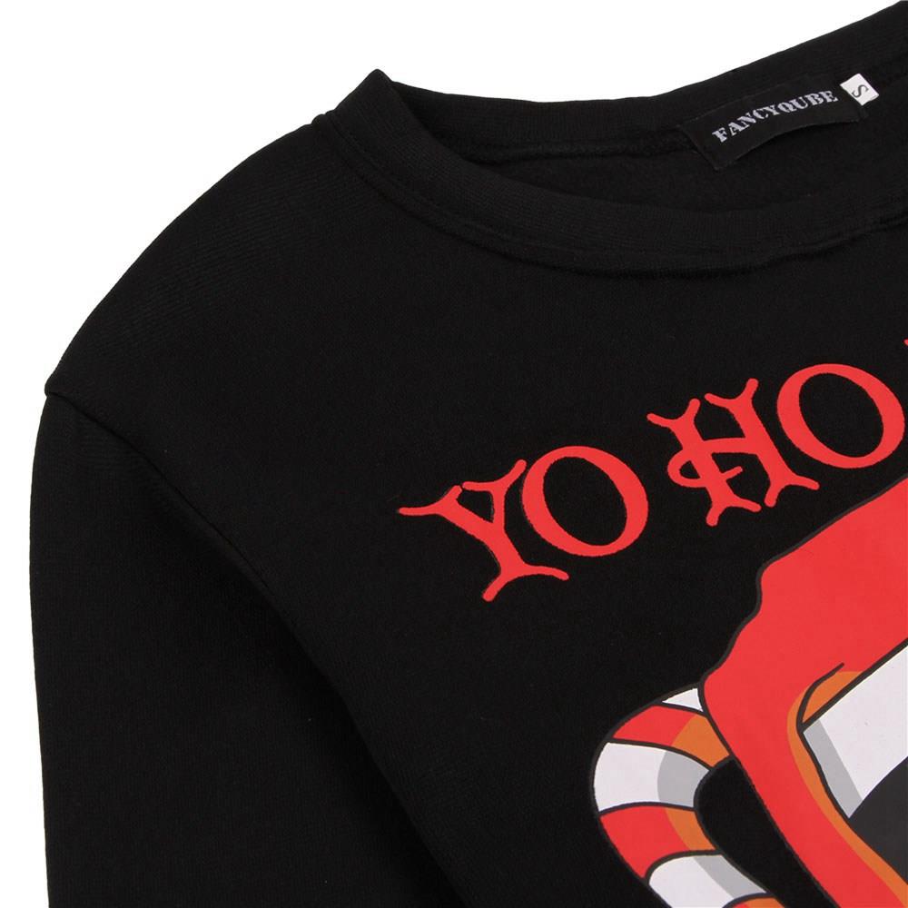 Men Christmas Series Cartoon Skull Pattern Pullover Size XL Black