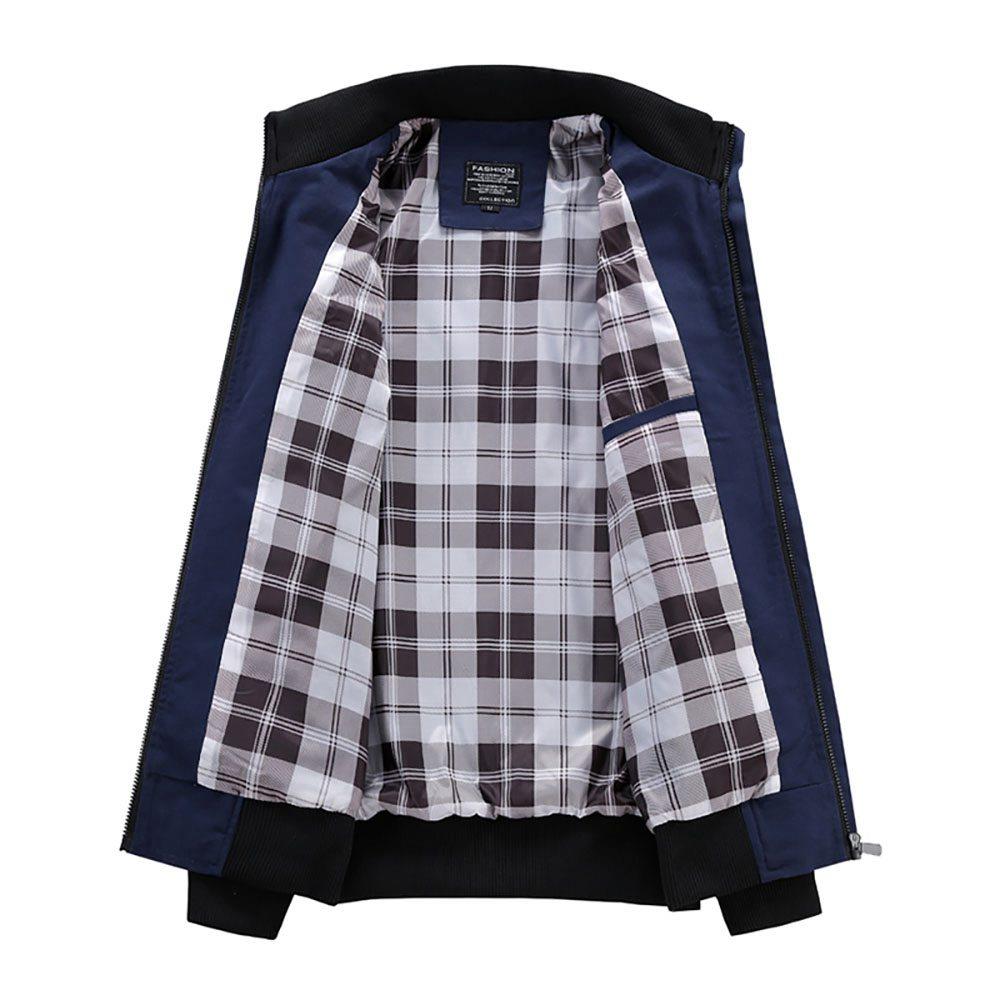 CA9801 Men Casual Lapel Grid Polyester Jacket Size 3XL Dark Blue