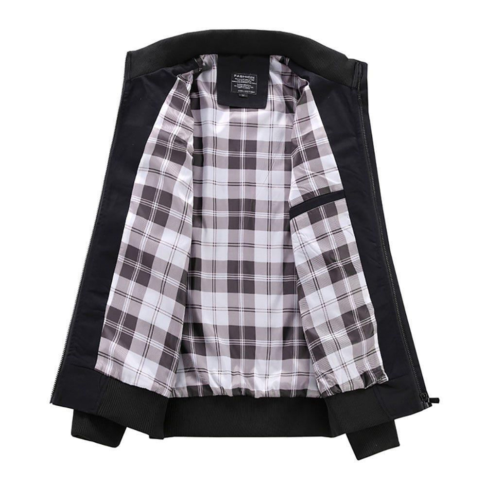 CA9801 Men Classic Casual Lapel Grid Polyester Jacket Size M Black