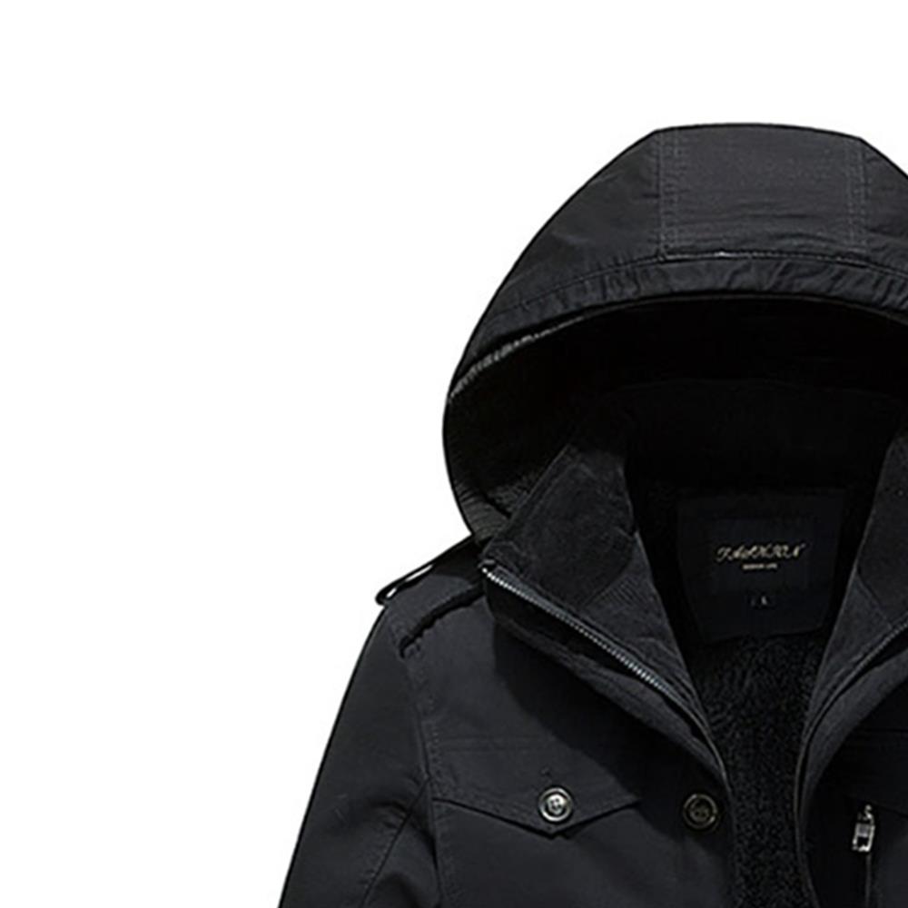 CAH8808 Men Leisure Long Thick Trench Cotton Jacket Size L Black