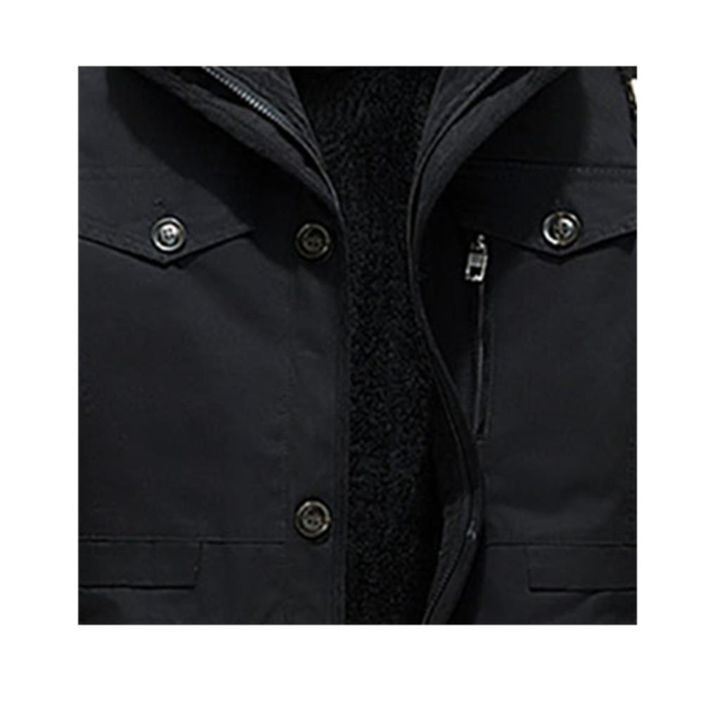 CAH8808 Men Leisure Long Thick Trench Cotton Jacket Size L Black