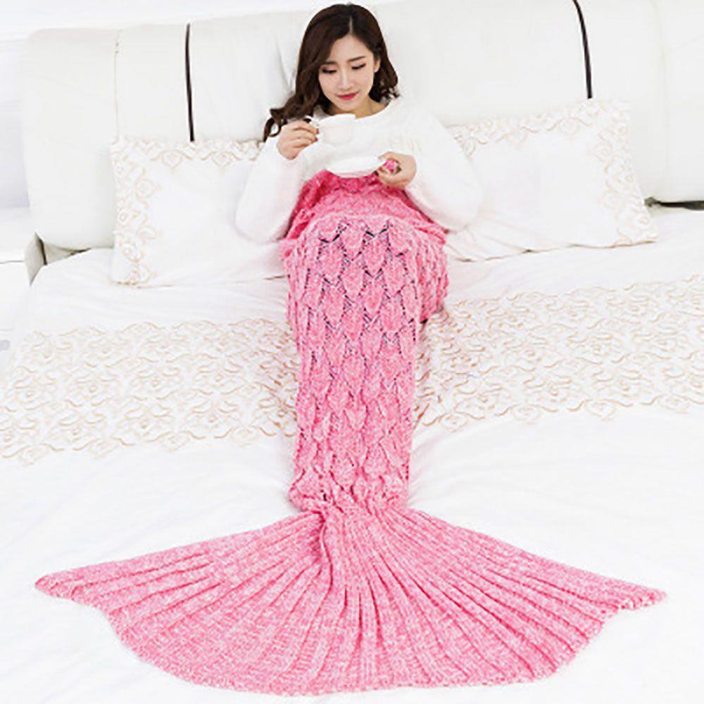 Mermaid Tail Fish Scales Knitting Sleeping Blanket Pink Size 180
