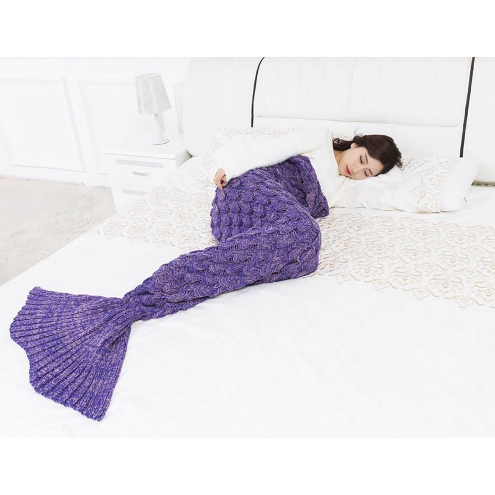 Mermaid Tail Fish Scales Knitting Sleeping Blanket Purple Size 145