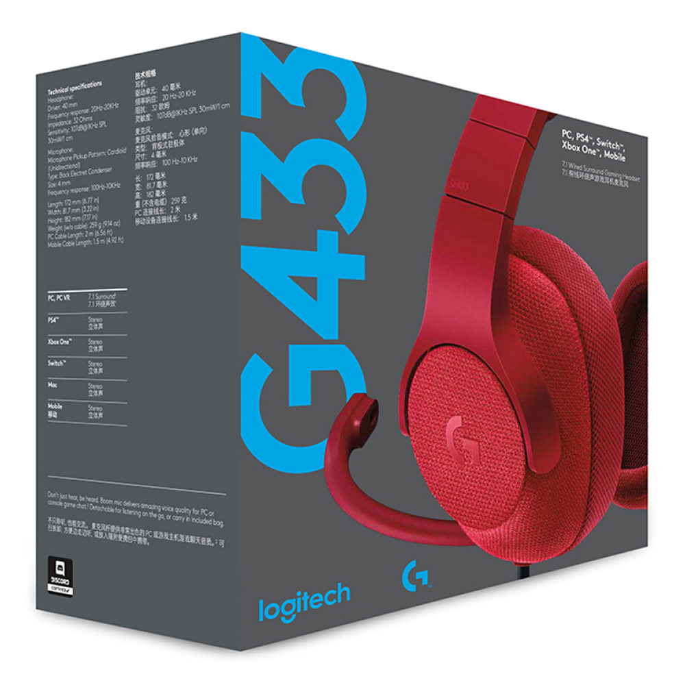 Logitech G433 Gaming Headset Red