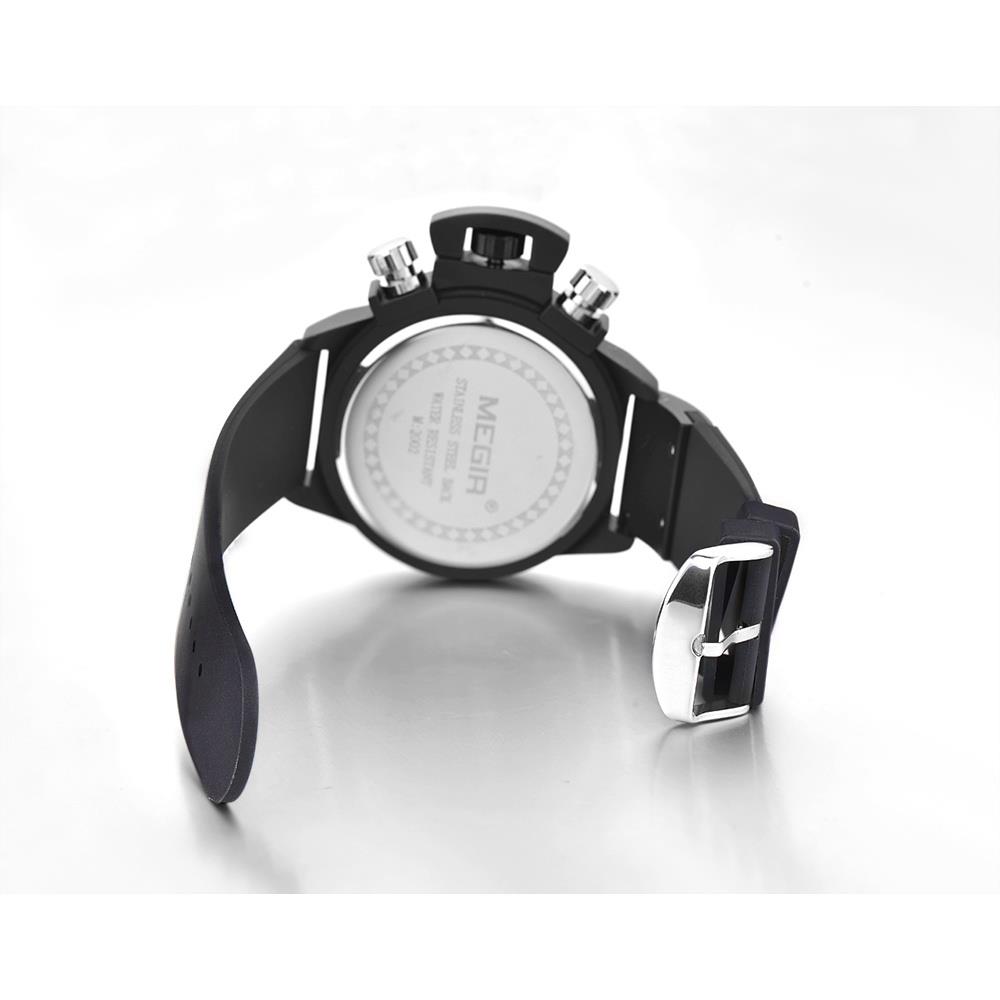 MEGIR 2002 Men Quartz Watch Analog Display Silicone Band Black