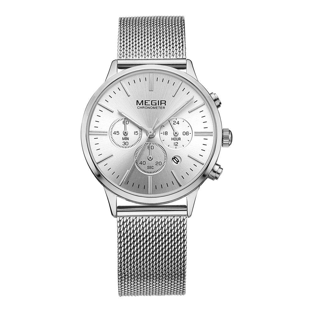 MEGIR ML2011L Women Quartz Watch Stainless Steel Strap Silver