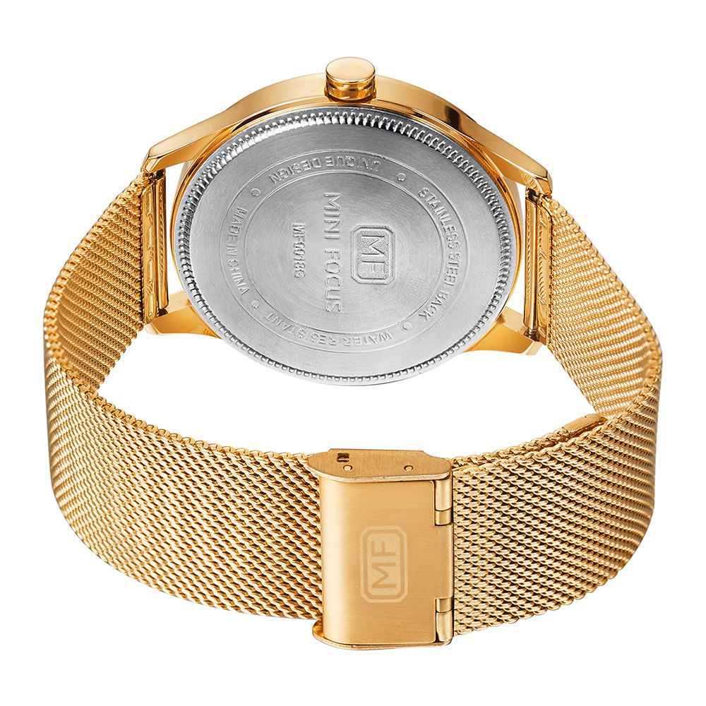 MINI FOCUS MF0018G Men Quartz Watch Stainless Steel Gold