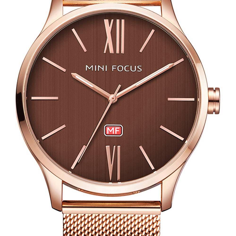 MINI FOCUS MF0018G Men Quartz Watch Stainless Steel Rose Gold