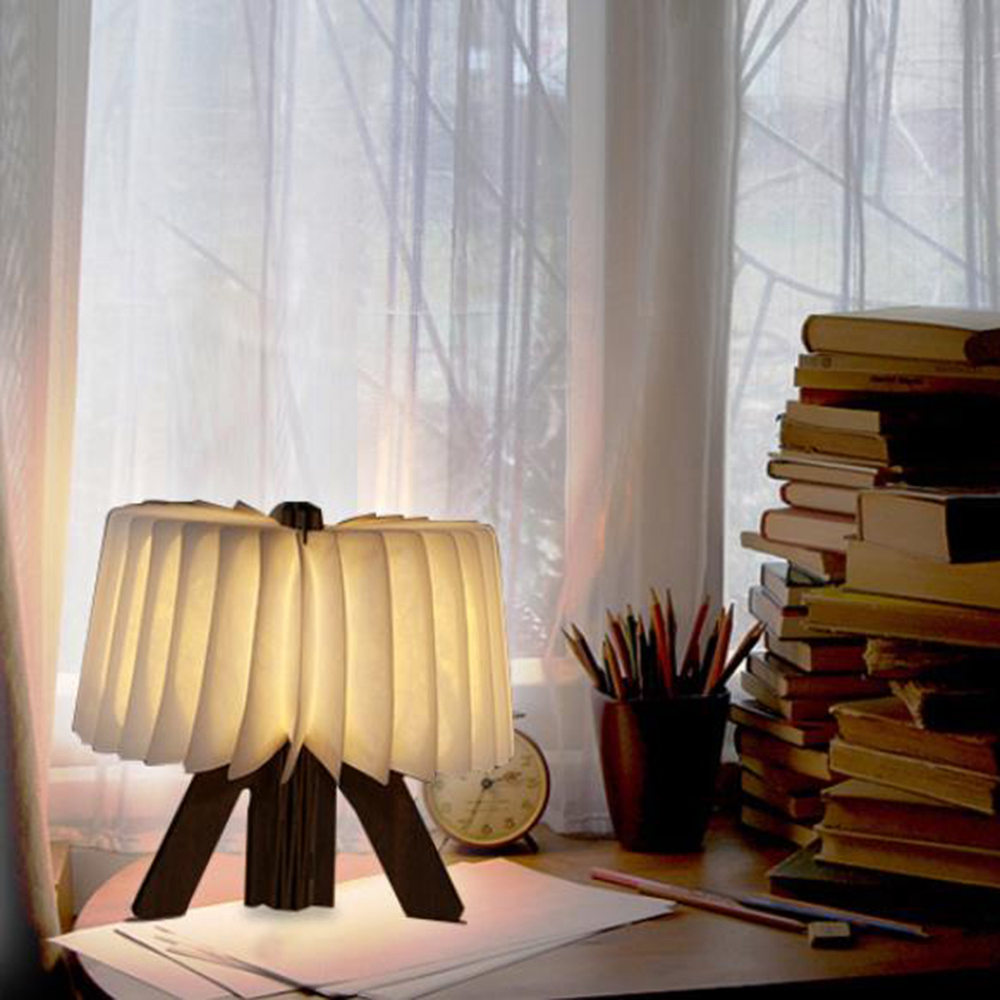 Wooden Foldable Book R Shaped LED Light Warm Light