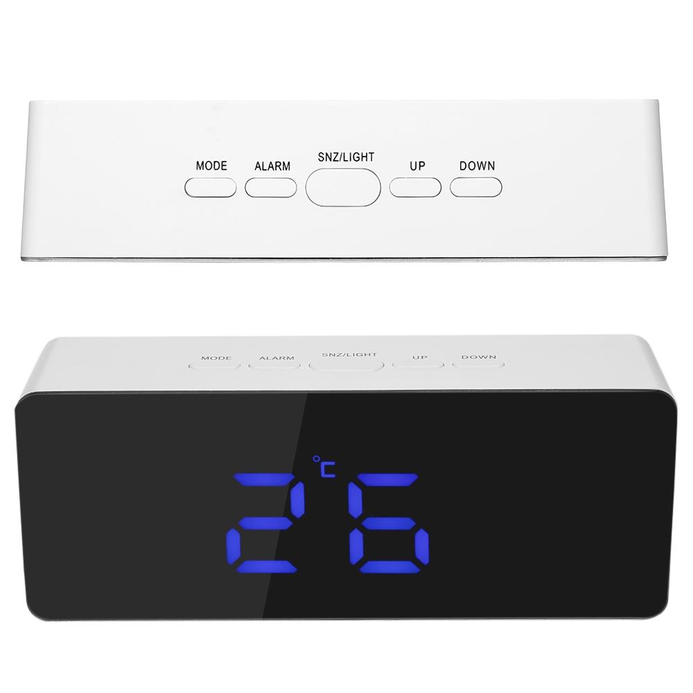 Rectangular LED Mirror Alarm Clock Blue