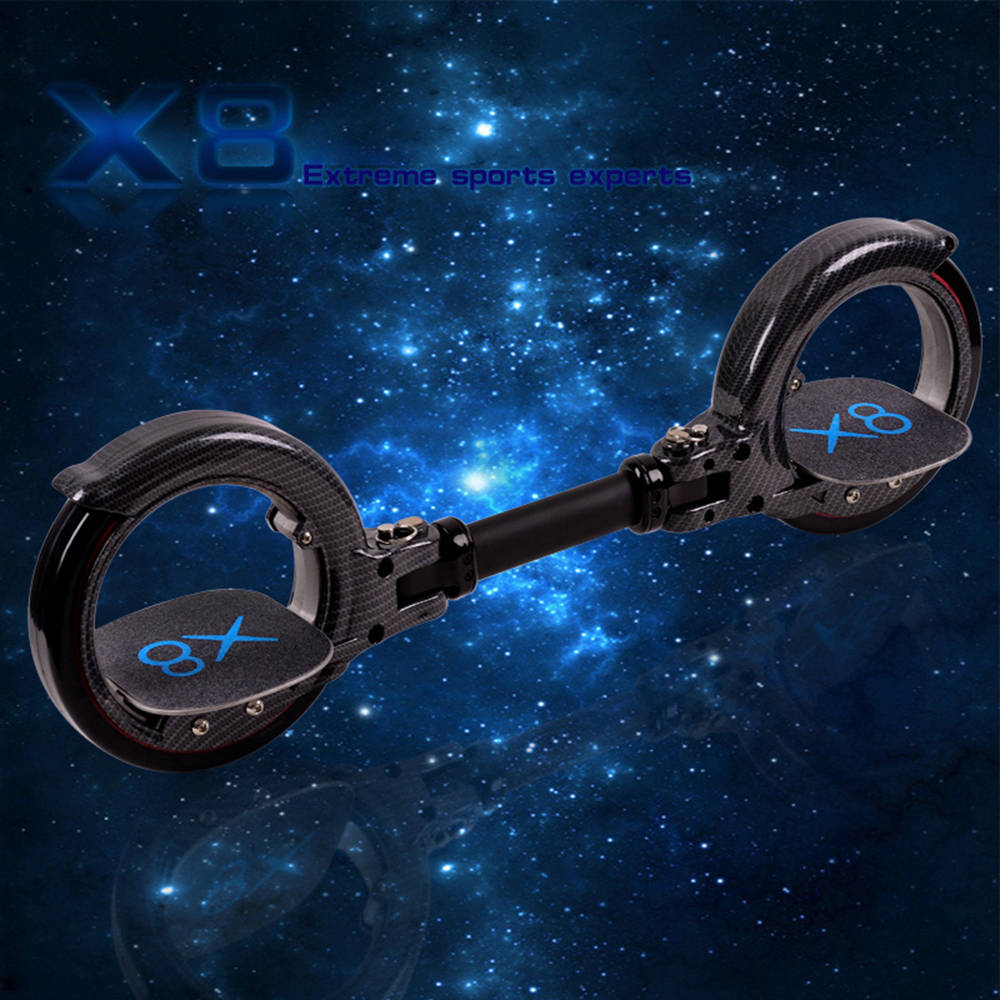 Foldable X8 SkateCycle Freerider Two-wheel Skateboard Black Texture