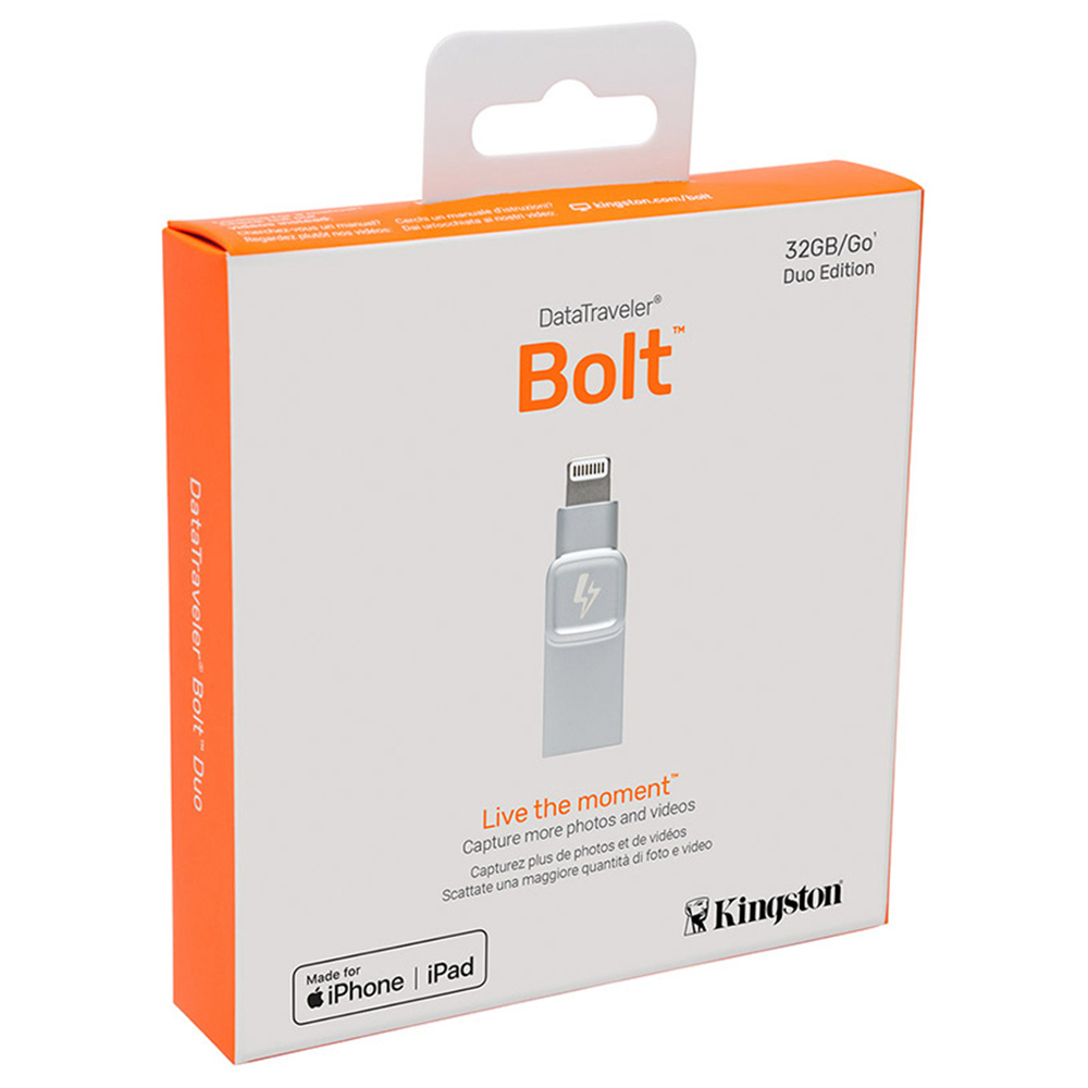 Kingston Bolt 32GB Flash Drive USB3.0 Lightning Dual Interface Silver