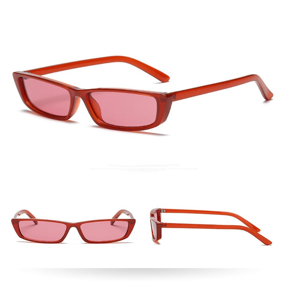 S17072 Women Vintage Sunglasses Rectangle Narrow Lens Red
