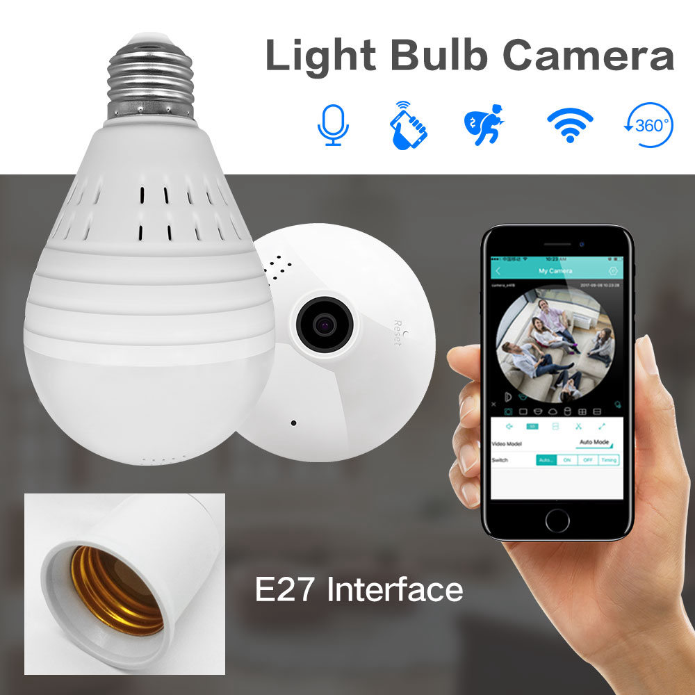 SDETER GA022 960P Panoramic Wifi E27 Light Bulb IP Camera White