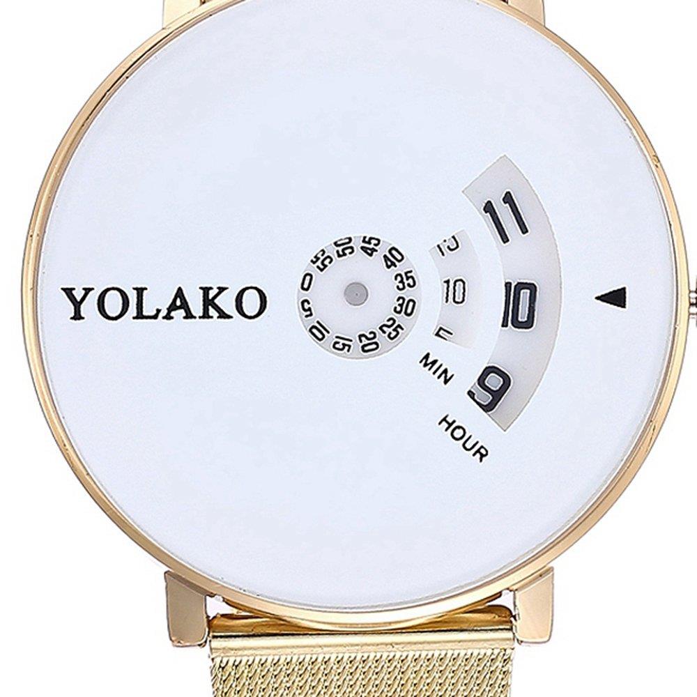YOLAKO Men Quartz Watch Stainless Steel Strap Gold White