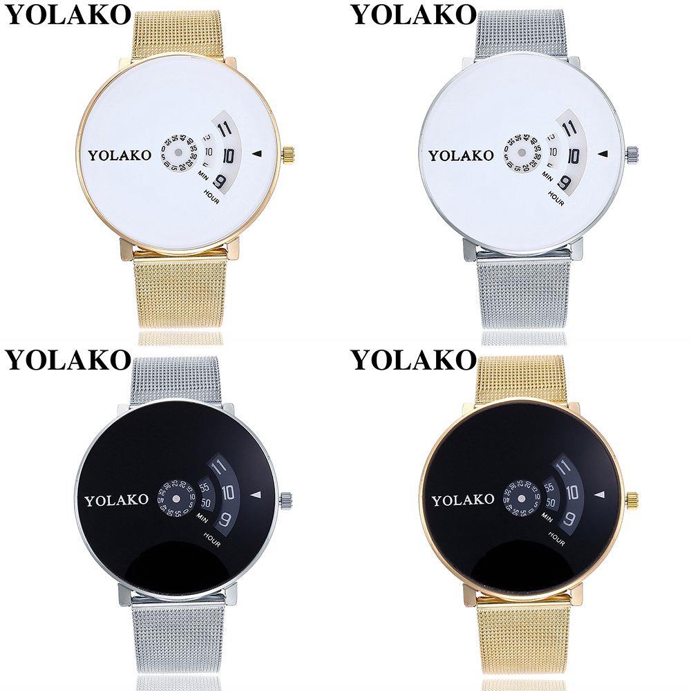 YOLAKO Men Quartz Watch Stainless Steel Strap Gold White