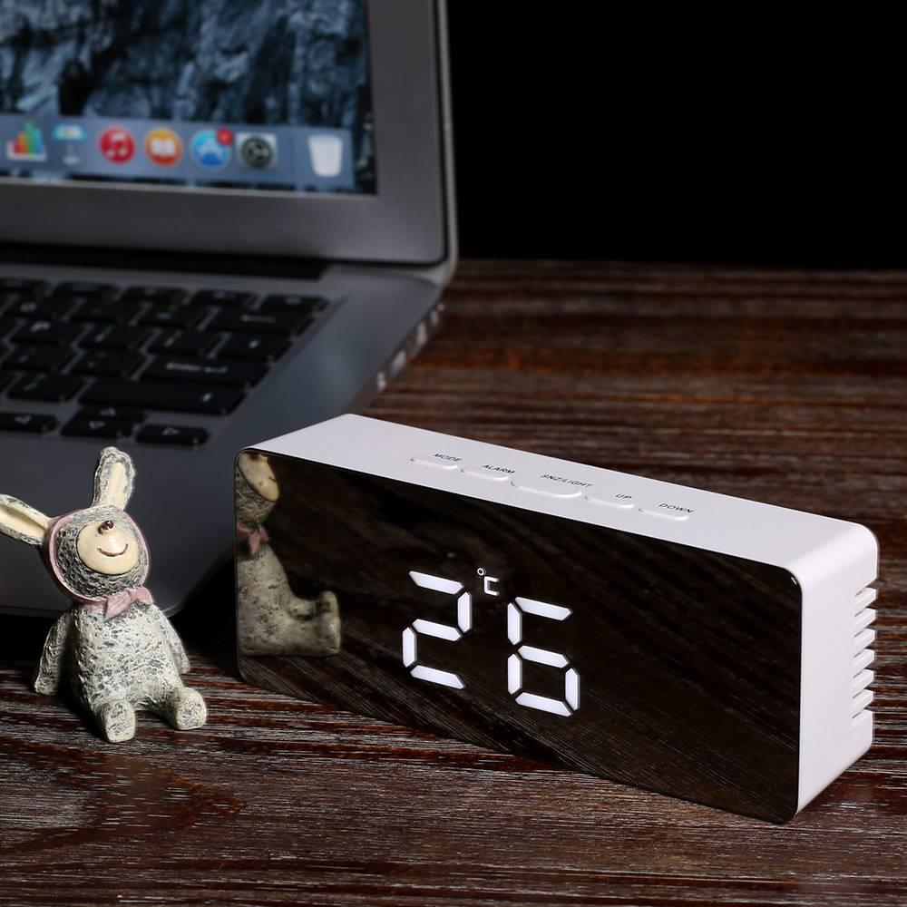 Rectangular LED Mirror Alarm Clock White