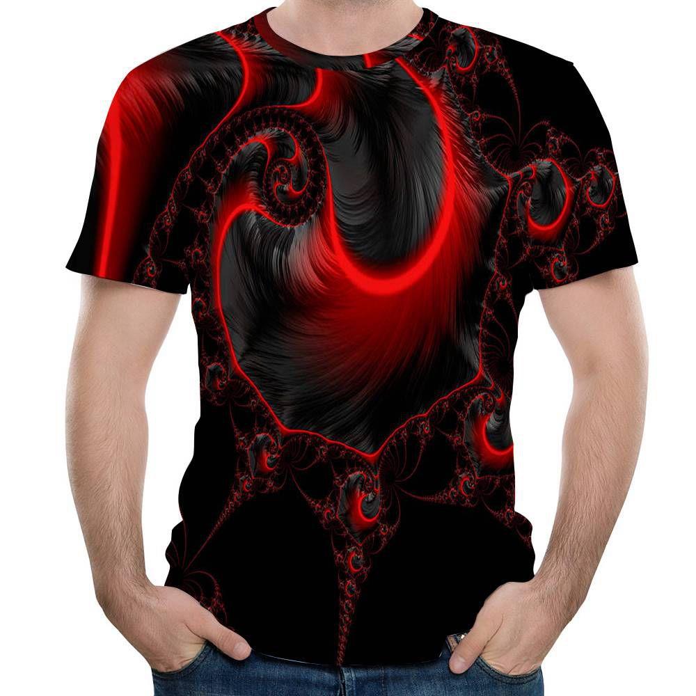 FD26 Men 3D Printed Short Sleeve Round Neck Tops Size M Red