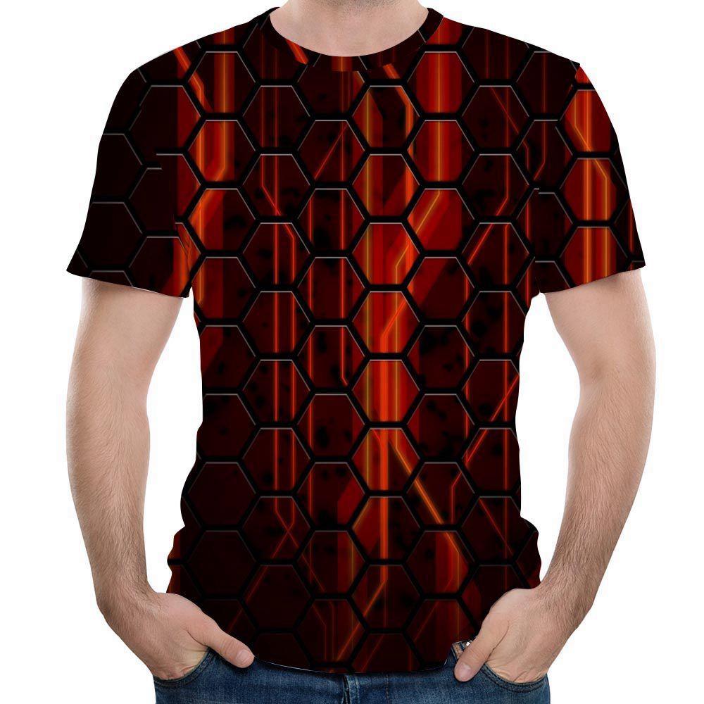 FX30 Men 3D Printed Short Sleeve Round Neck Tops Size M Red