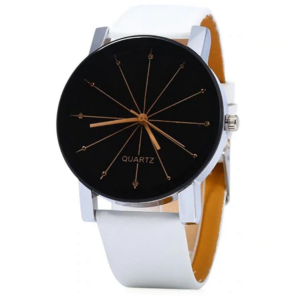 Men Leather Analog Quartz Watch White