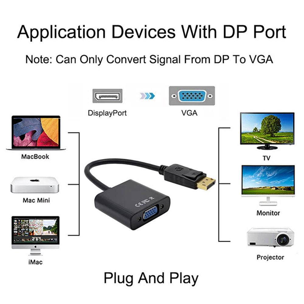 Display Port DP to VGA Adapter Converter Black