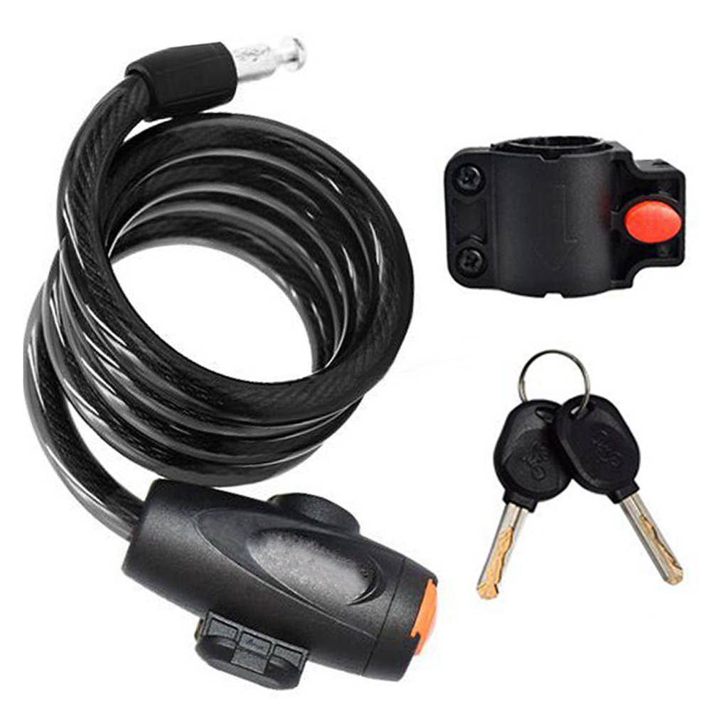Portable Bike Scooter Cable Coiled Lock with Secure Keys Black