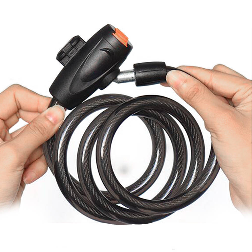 Portable Bike Scooter Cable Coiled Lock with Secure Keys Black