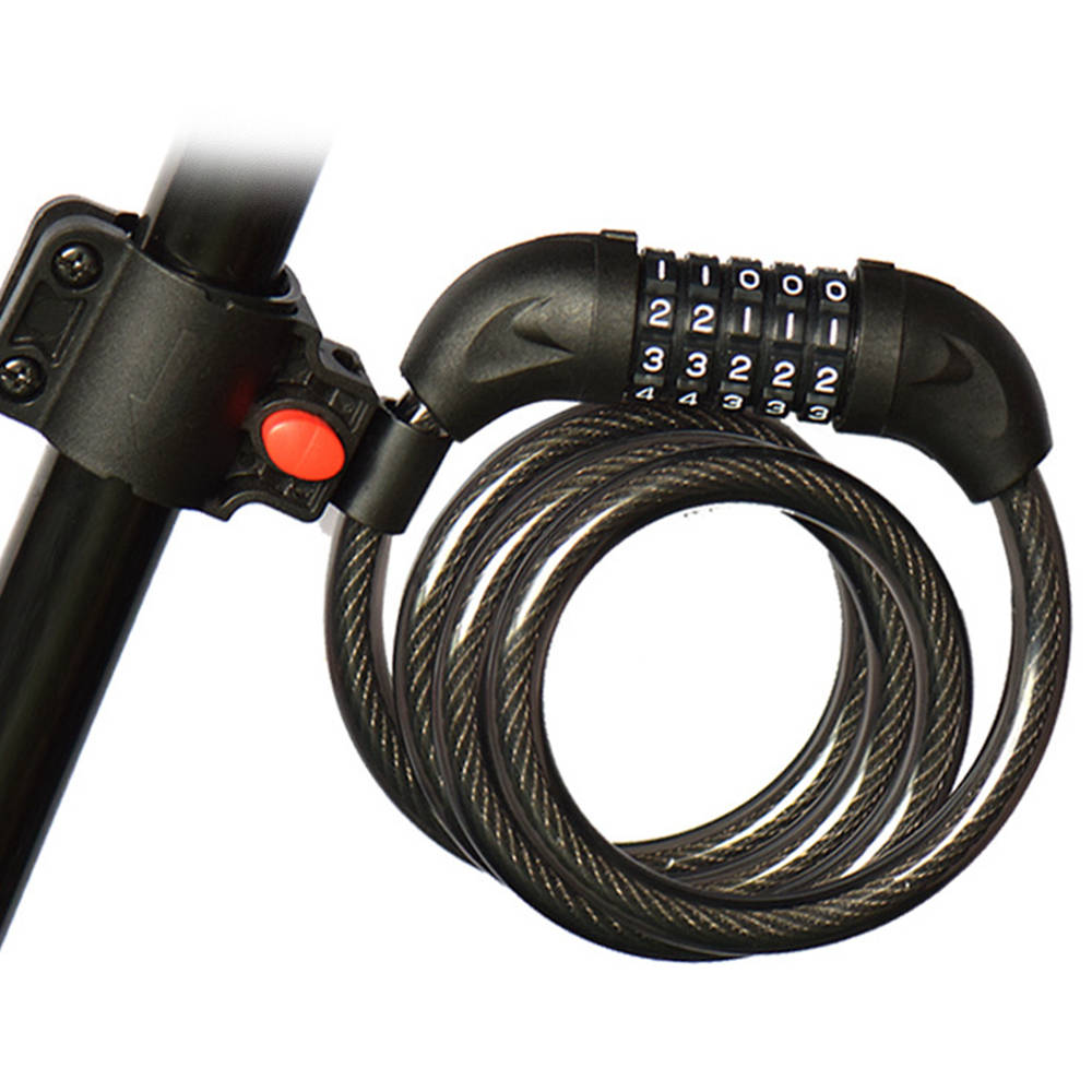 Portable Bike Scooter Cable Coiled Password Lock Black