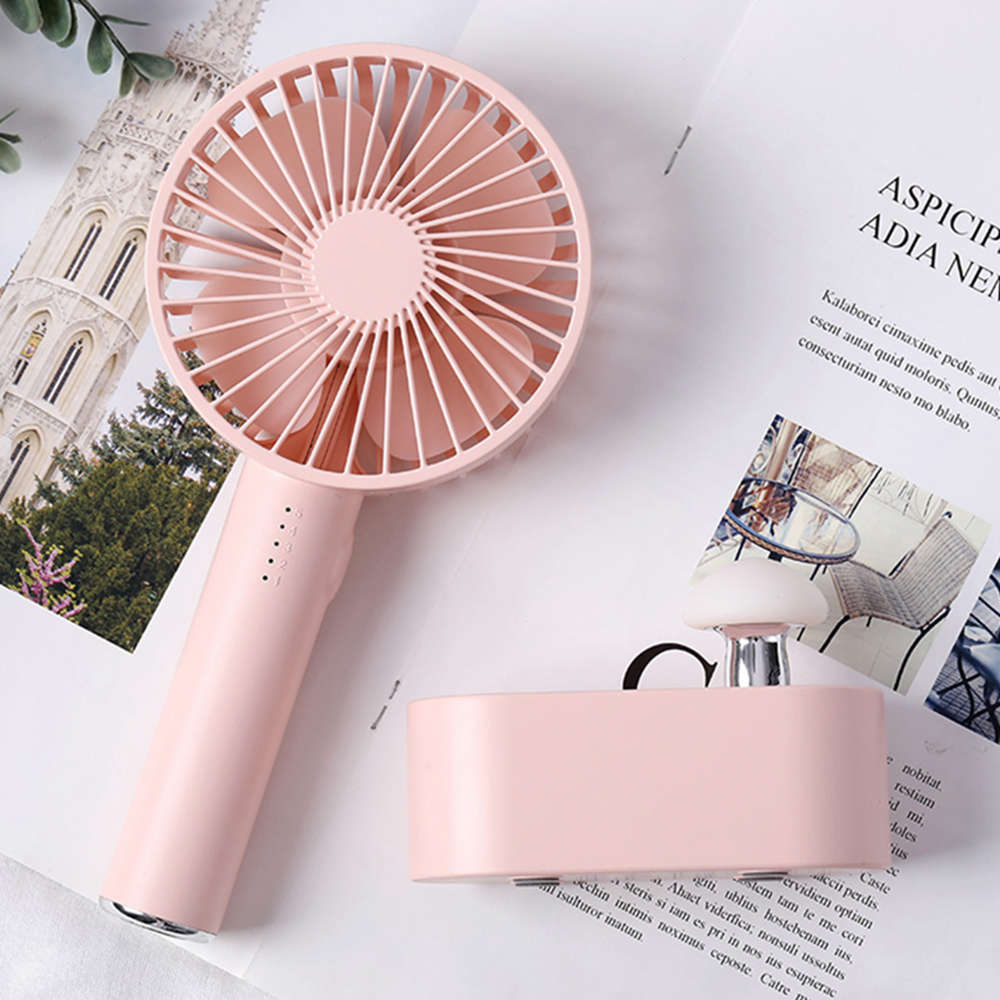 Mushroom Handheld Fan with LED Light Pink