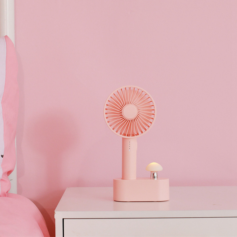 Mushroom Handheld Fan with LED Light Pink
