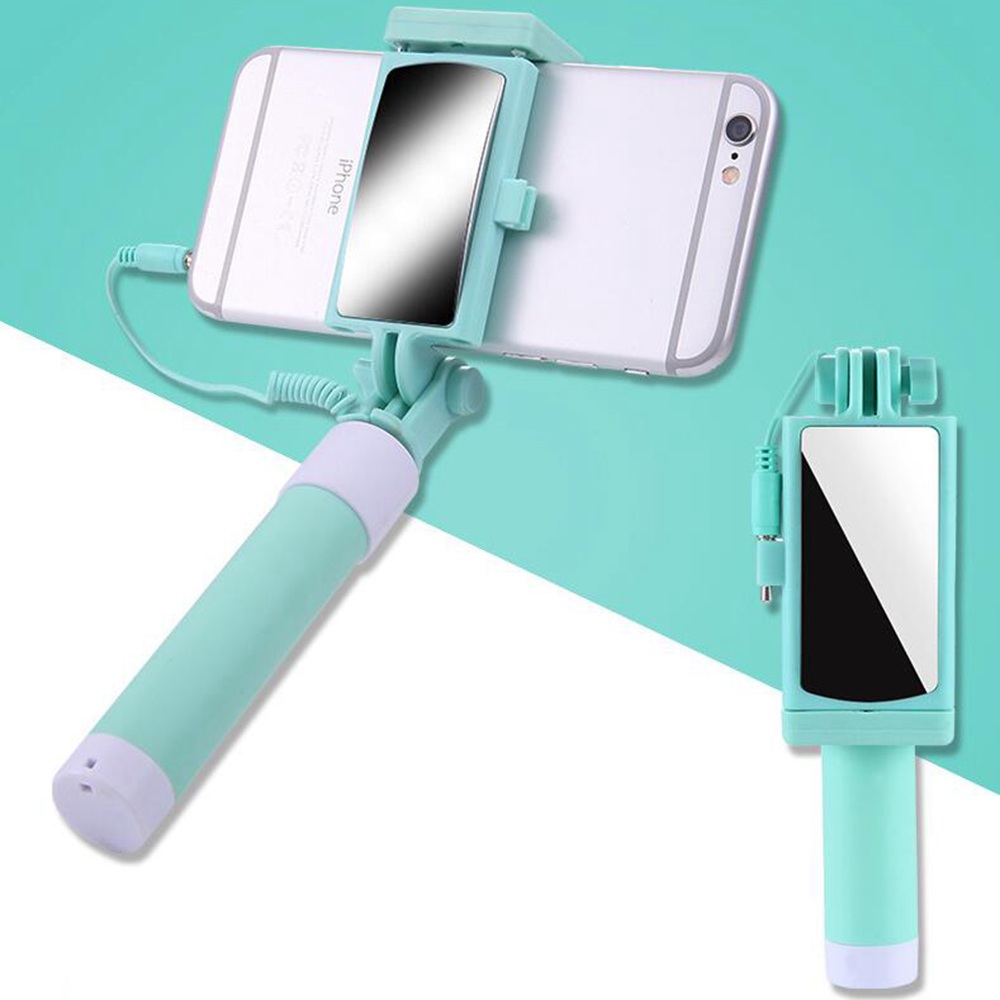 Mini Selfie Stick Portable Folding Self-timer Stick Green