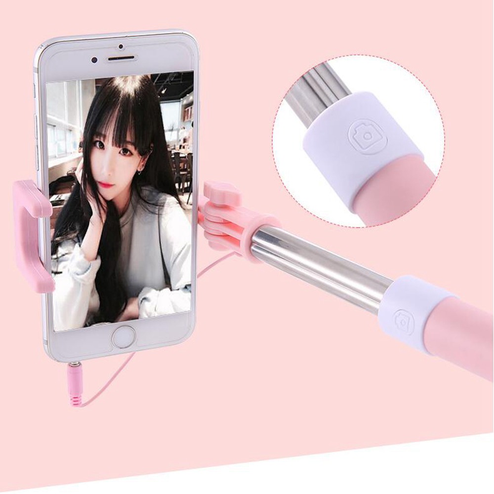 Mini Selfie Stick Portable Folding Self-timer Stick Pink
