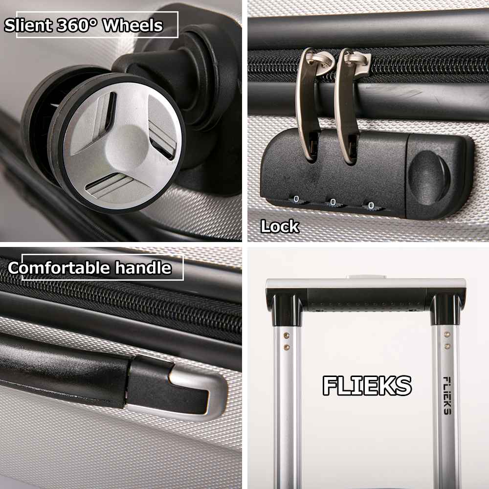 3PCS Fliex Hard Shell Travel Cases Trolley Luggages Silver