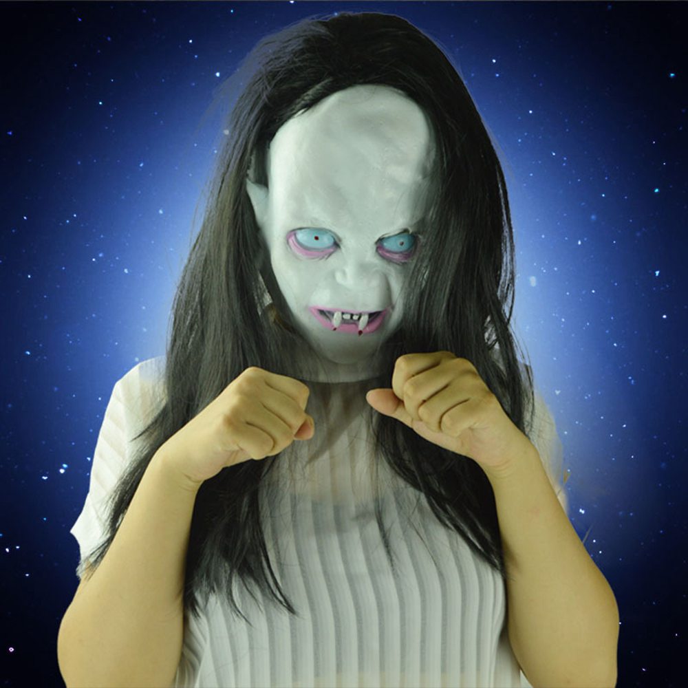 Halloween Horror Long Hair Ghost Mask White