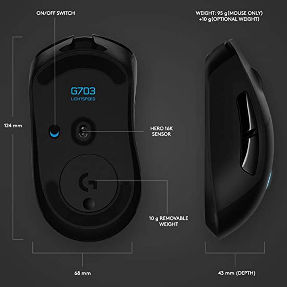 Logitech G703 LIGHTSPEED Wireless Gaming Mouse Black