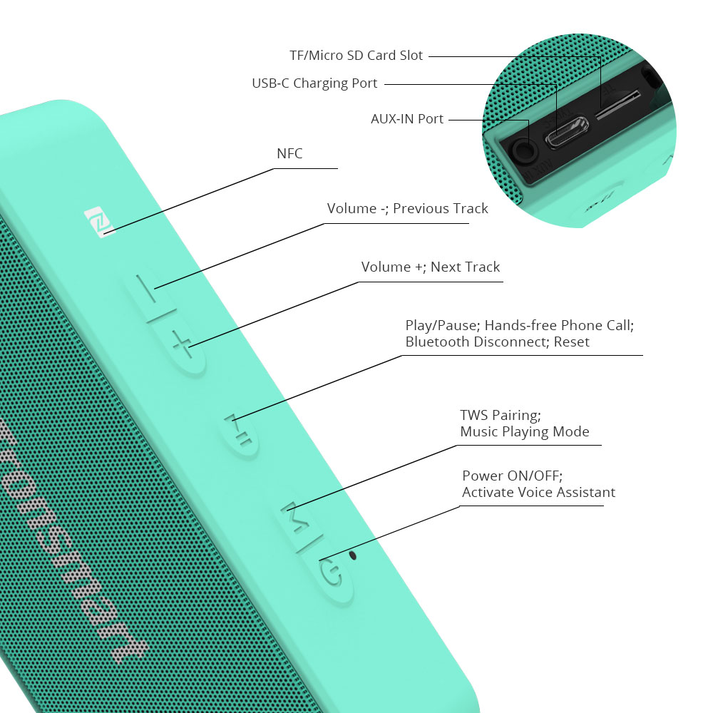 Tronsmart T2 Plus 20W Bluetooth 5.0 Speaker Light Green