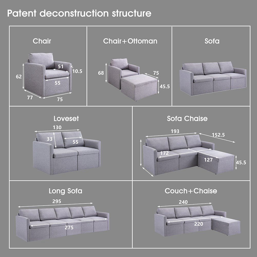 Three Seats Imitation Linen Upholstered Sofa Gray