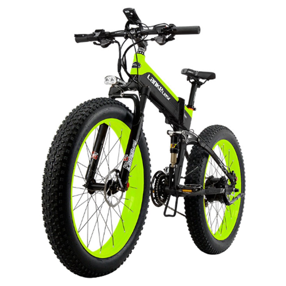 LANKELEISI XT750 Plus Fat Tire Electric Bike 12.8AH Black Black Green