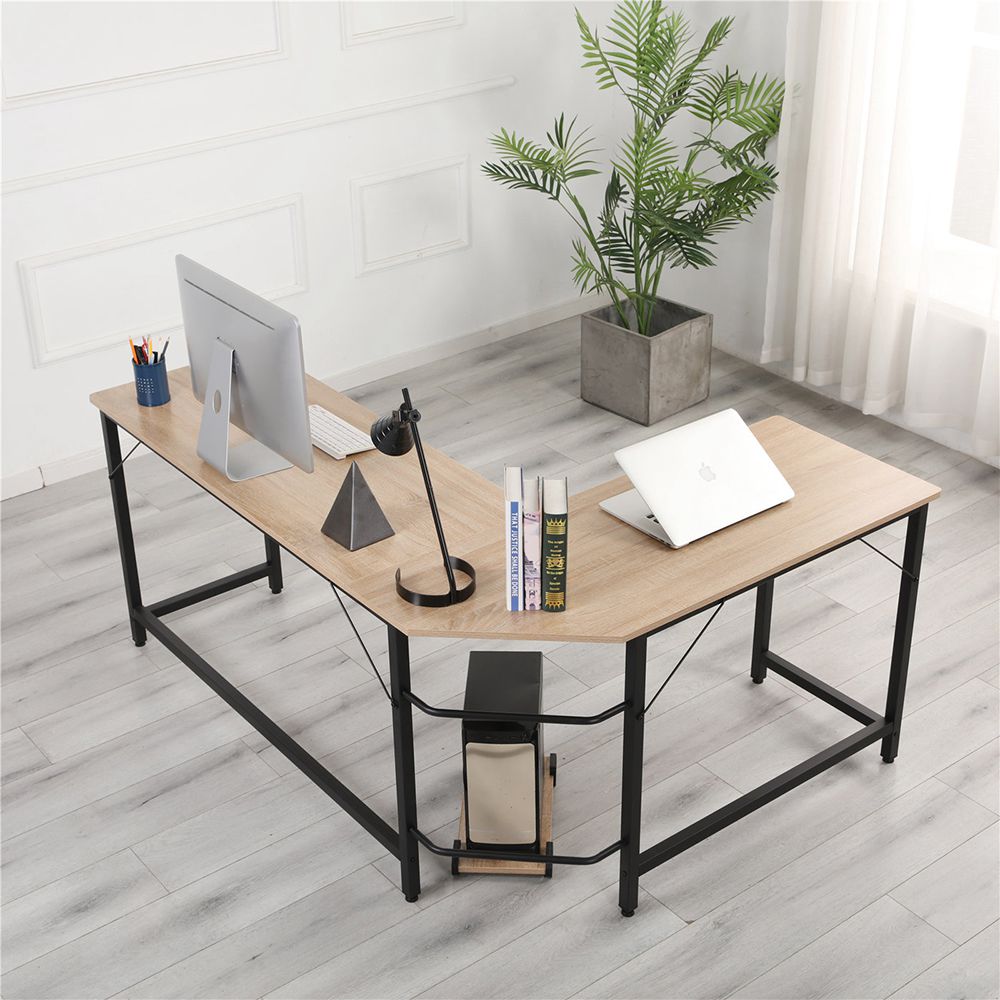 Home Office L-shaped Combination Corner Table Black + Log Color