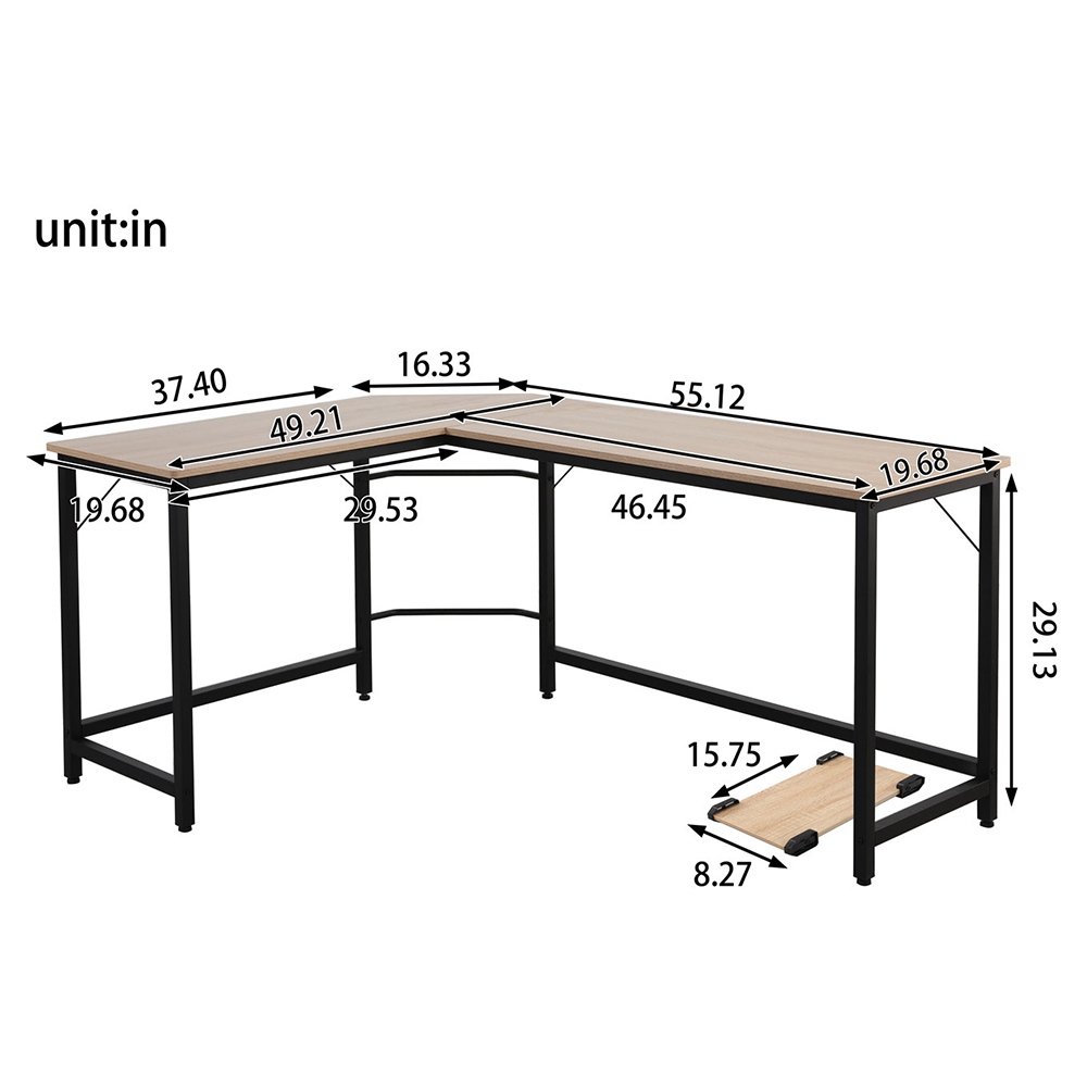Home Office L-shaped Combination Corner Table Black + Log Color