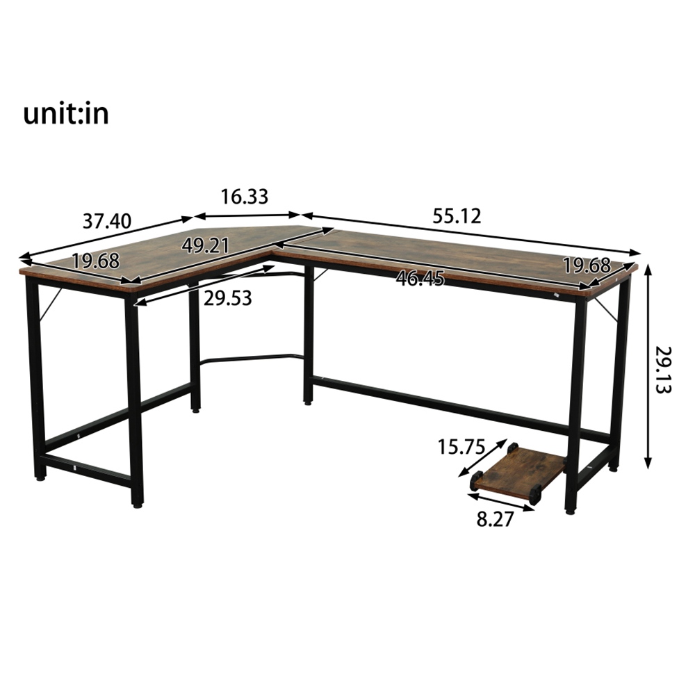 Home Office L-shaped Combination Corner Table Black + Wood Grain