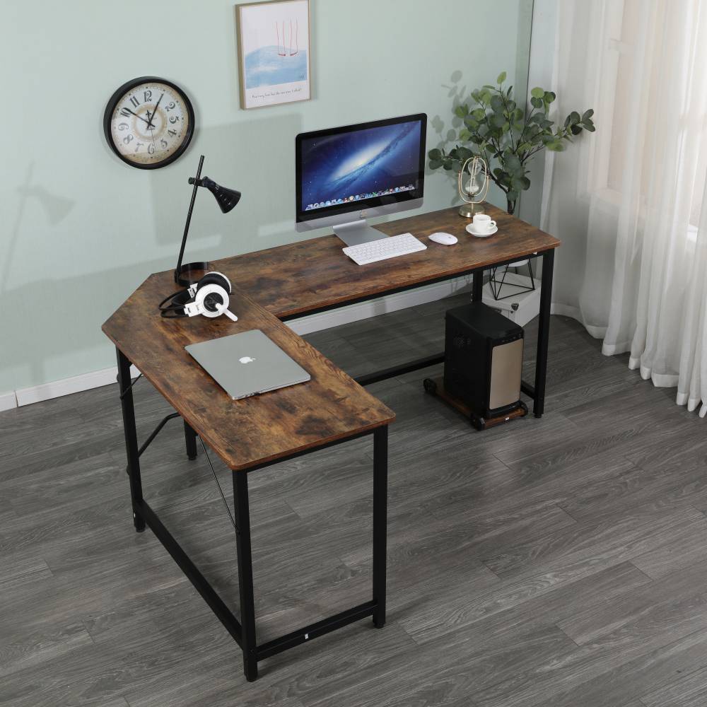 Home Office L-shaped Combination Corner Table Black + Wood Grain
