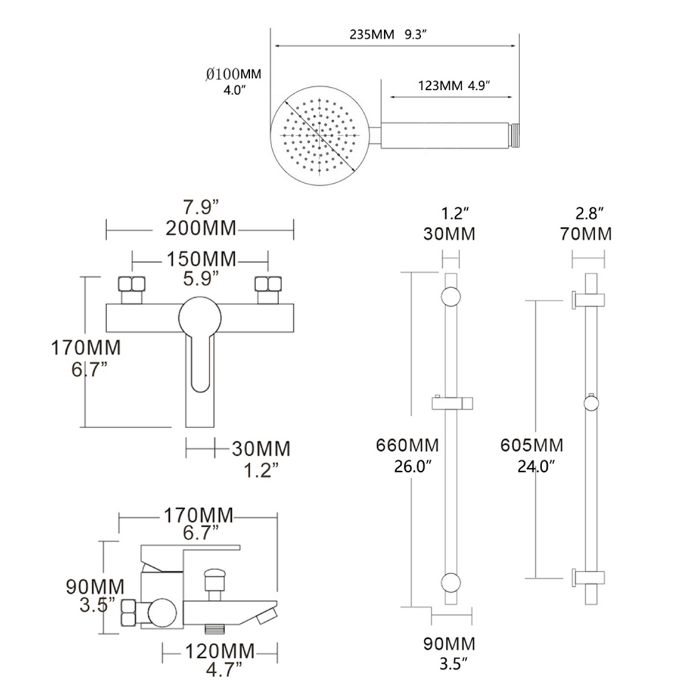 Wall-mounted Stainless Steel Shower Set Black