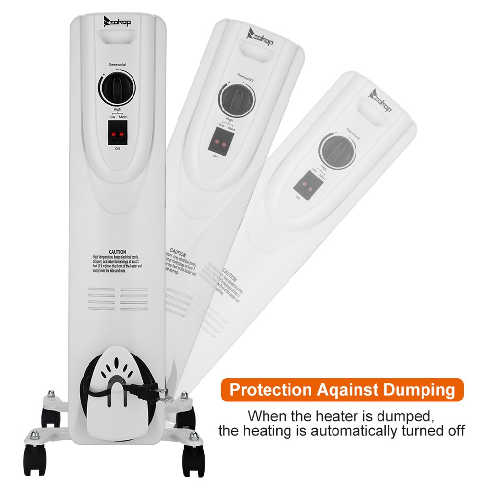 ZOKOP SH-37-7 Portable Electric Heater 1500w Power With Wheels White