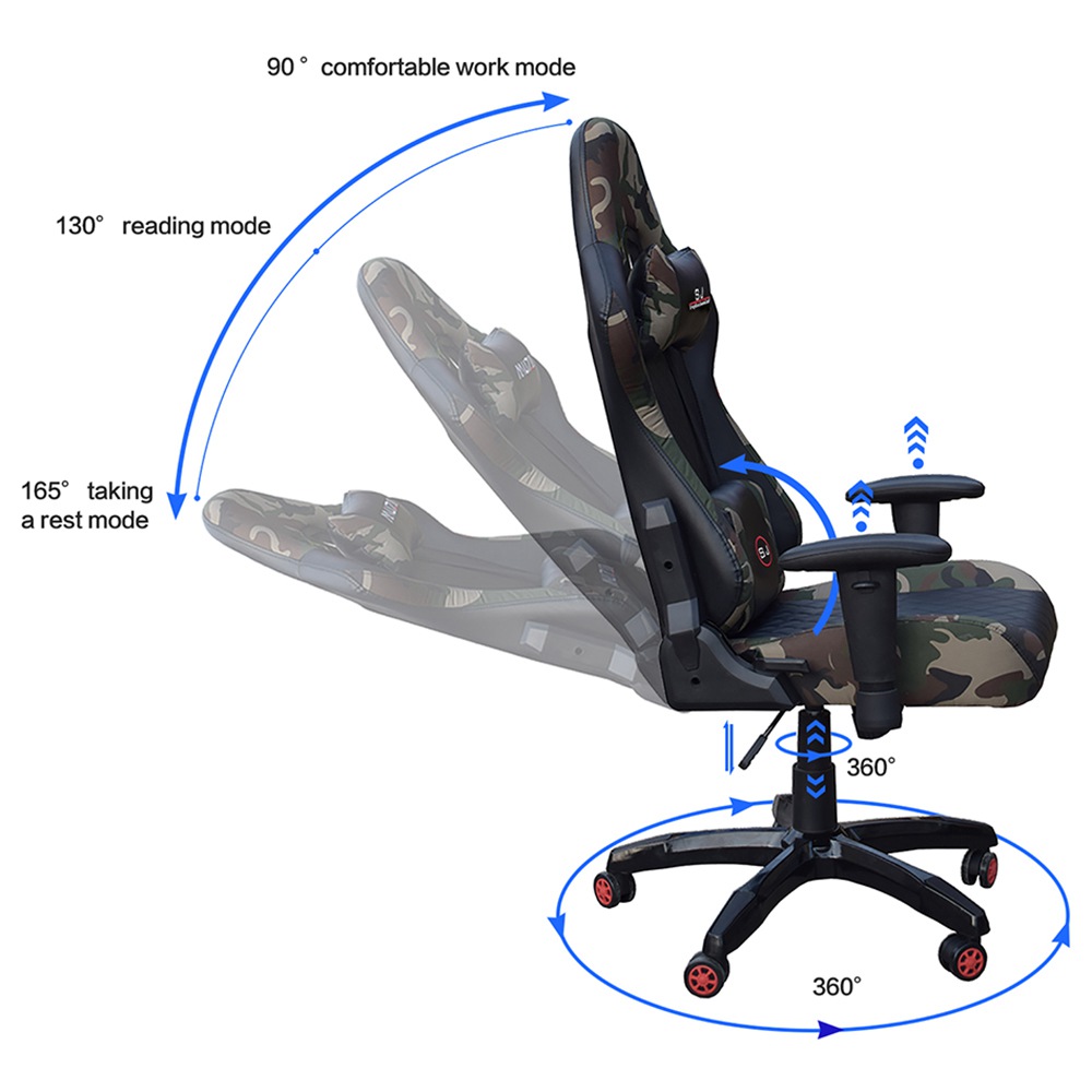 Rotatable Office Swivel Chair Gaming Chair With Armrests Camouflage